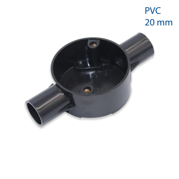 PVC Circular Box 20mm 2 Way Straight Black Plastic - كهرباء المشاريع